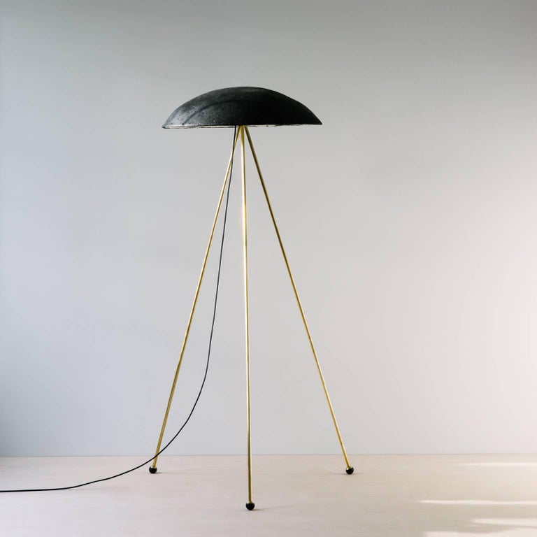 Tall Buddy Floor Lamp with Concrete Noggin and Brass Tripod Legs at 1stDibs