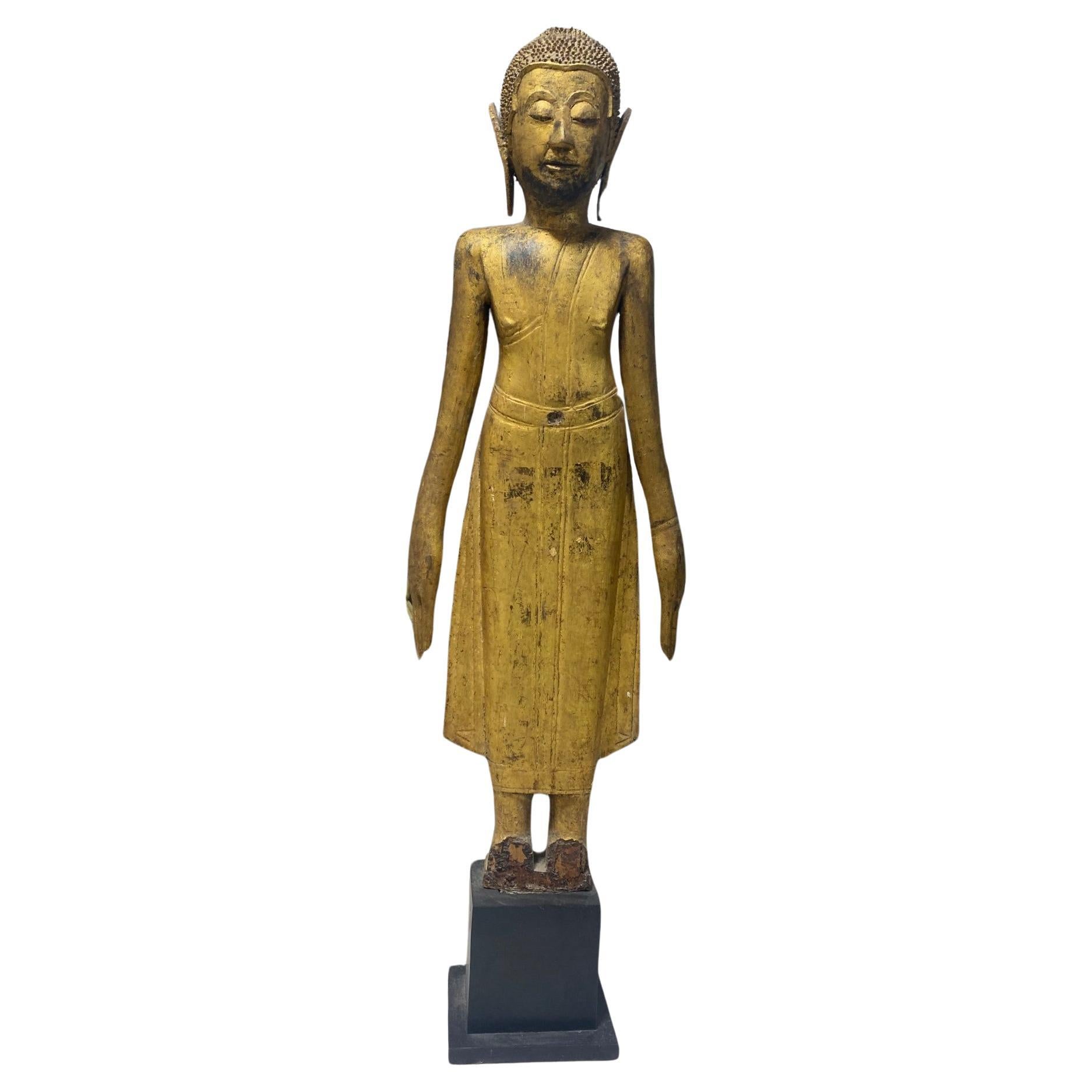 Tall Carved Wood and Gilt Standing Serene Temple Shrine Thai Siam Asian ...