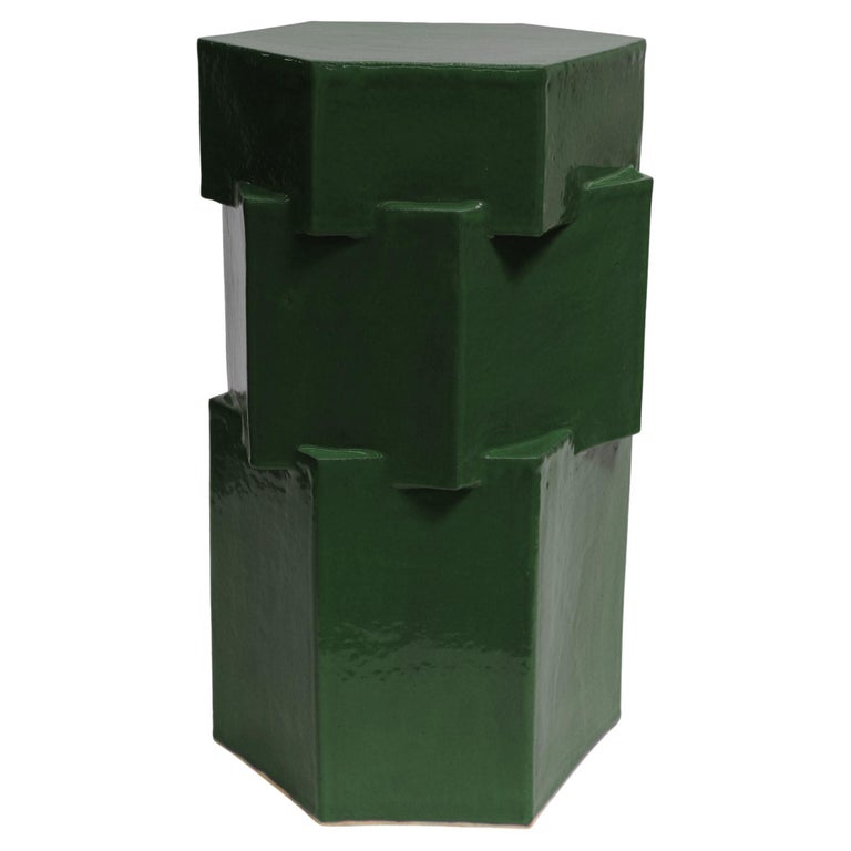 Tall Ceramic Hex Side Table in Chrome Green by BZIPPY For Sale at 1stDibs