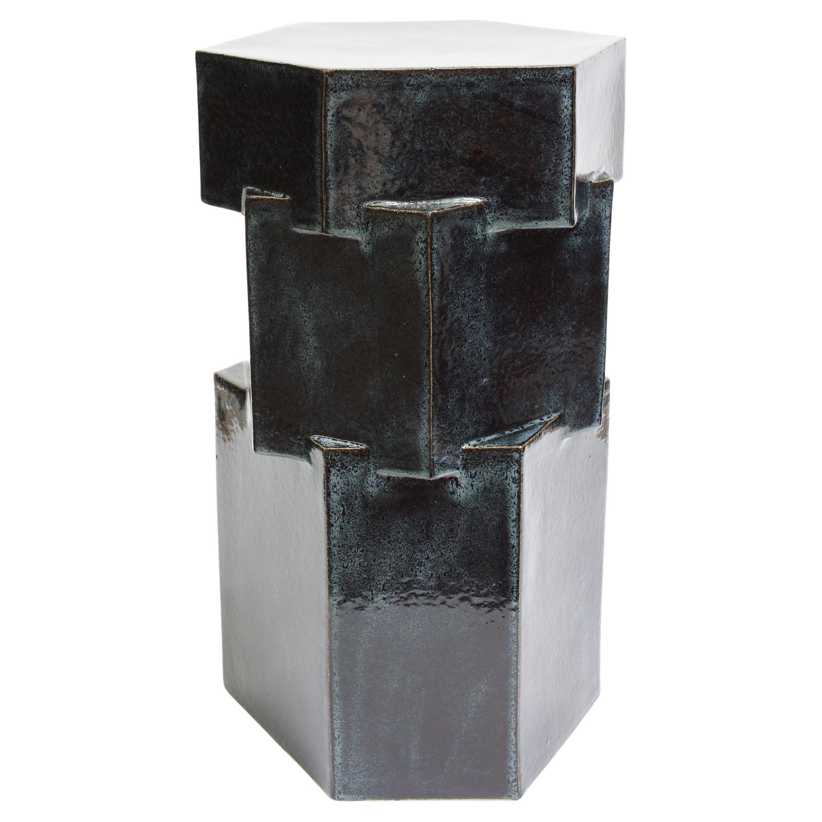 Tall Ceramic Hex Side Table in Pam's Blue by BZIPPY For Sale at 1stDibs