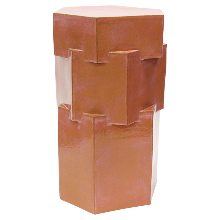 Tall Ceramic Hex Side Table in Sunset Pink by BZIPPY For Sale at 1stDibs