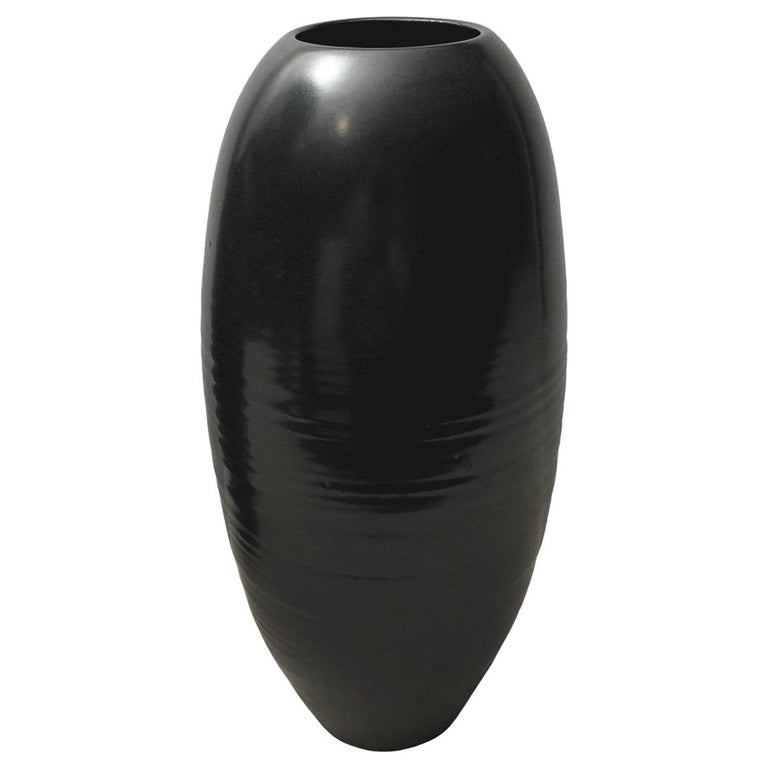 Tall Ceramic Pointed Base Ripple Vase with Black Lustre Glaze by Sandi ...