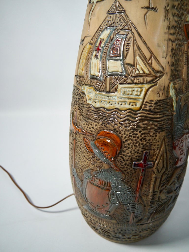 Tall Ceramic Table Lamp with Columbus "Santa Maria", by Tilgmans ...