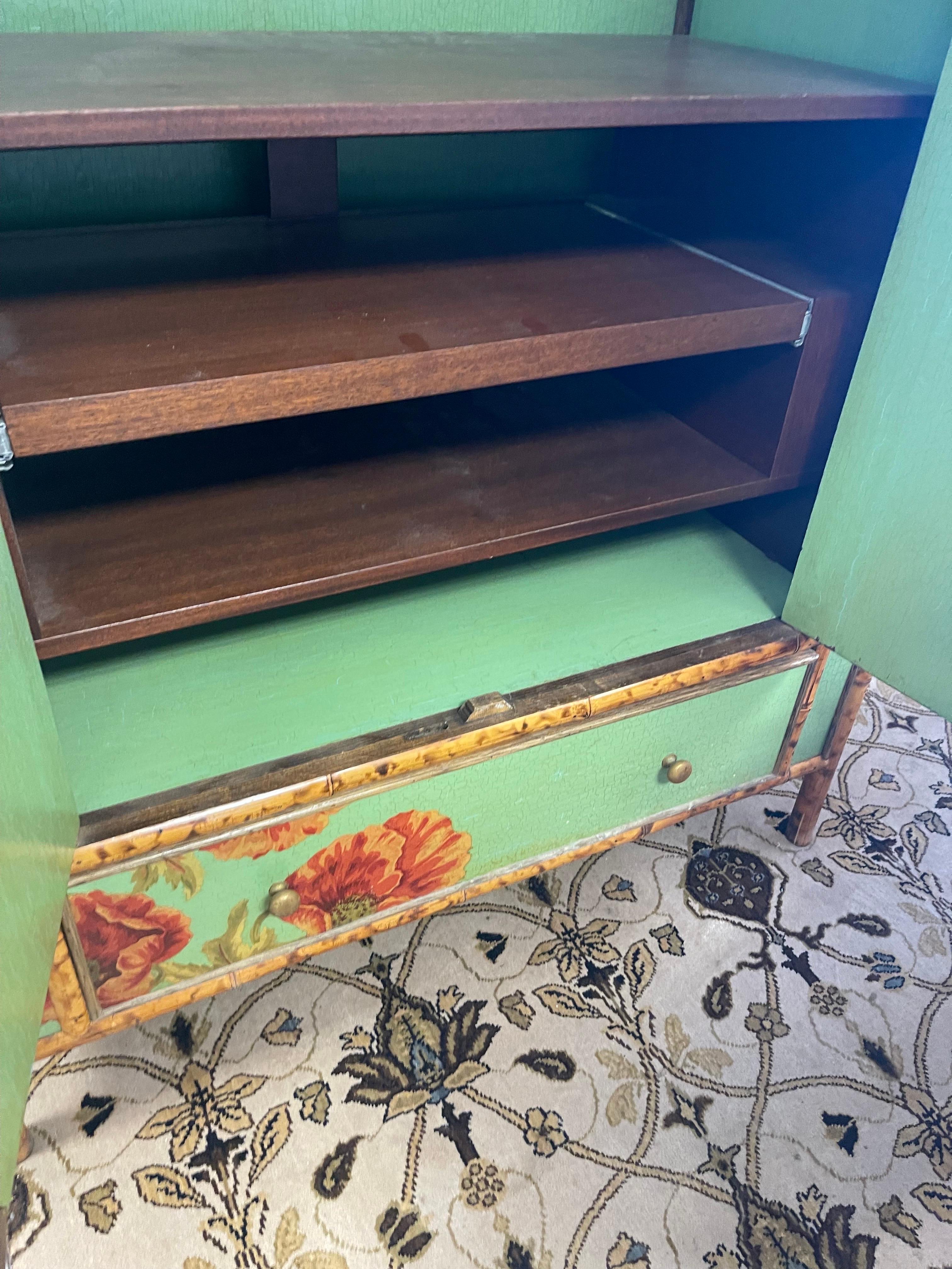 Tall Chinoiserie Bamboo and Decoupage Cabinet Armoire Wardrobe Linen ...