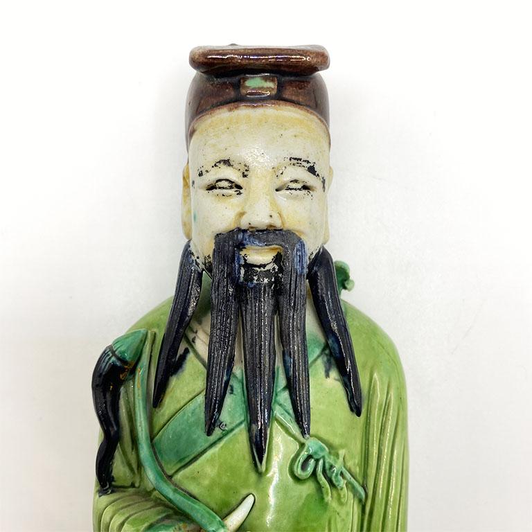 Tall Chinoiserie Ceramic Figurine of a Man in Emerald Green For Sale at ...