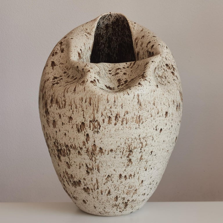 Tall Collapsed Form with White Speckled Glaze No.93, Large Ceramic ...