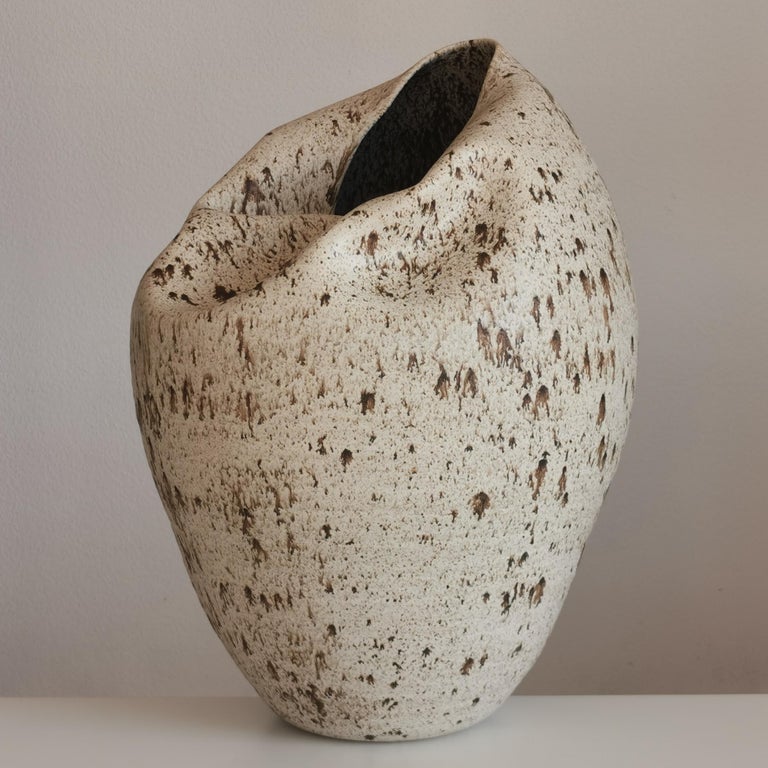 Tall Collapsed Form with White Speckled Glaze No.93, Large Ceramic ...