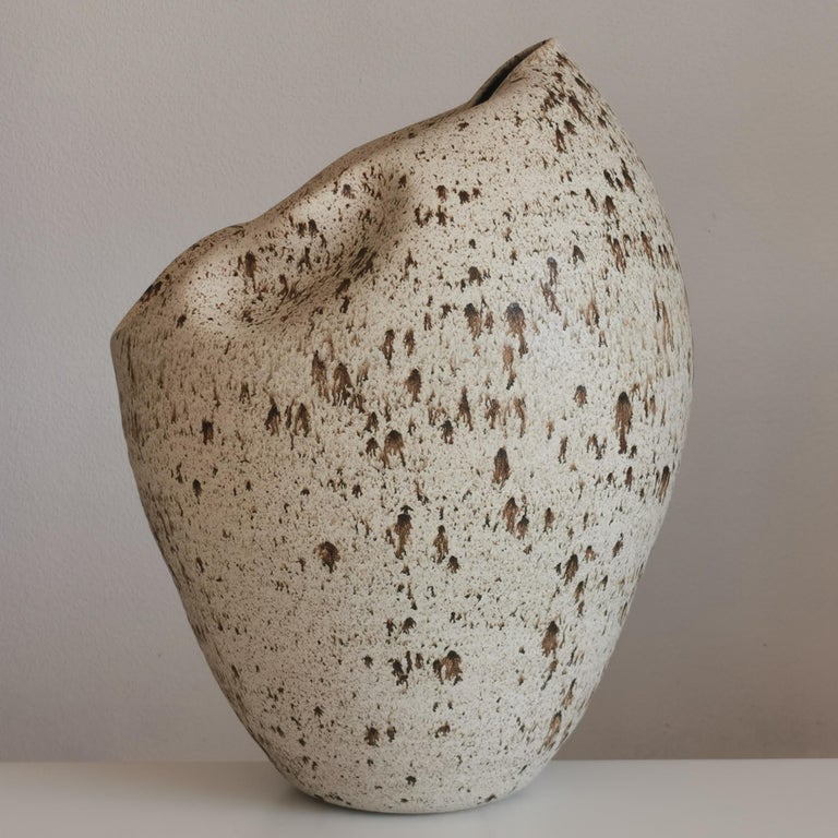 Tall Collapsed Form with White Speckled Glaze No.93, Large Ceramic ...