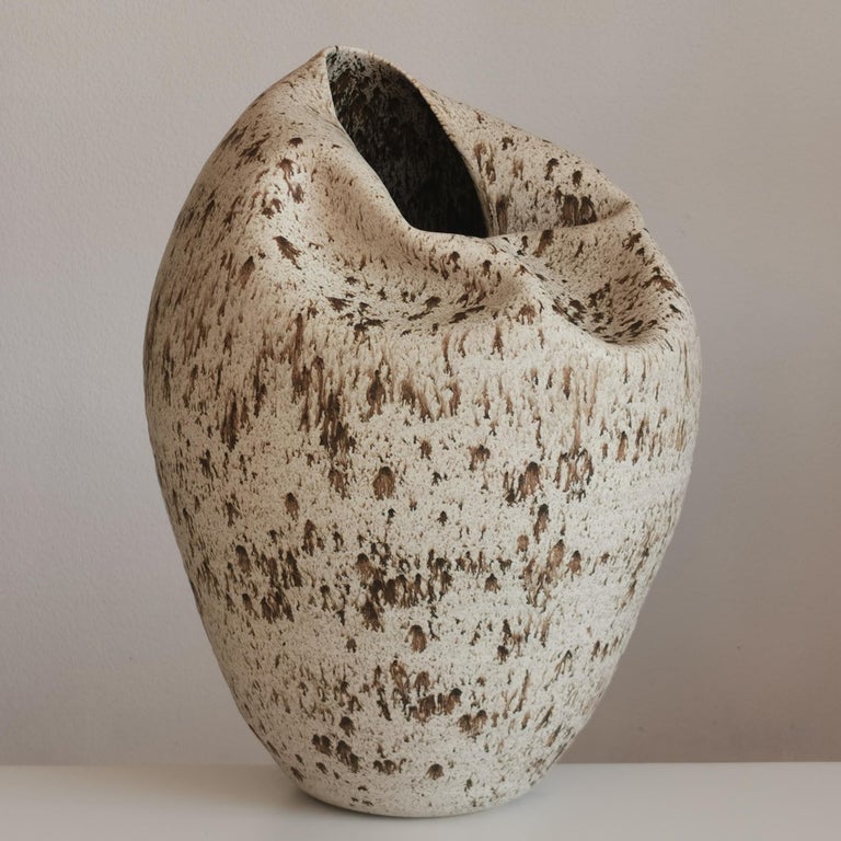 Tall Collapsed Form with White Speckled Glaze No.93, Large Ceramic ...