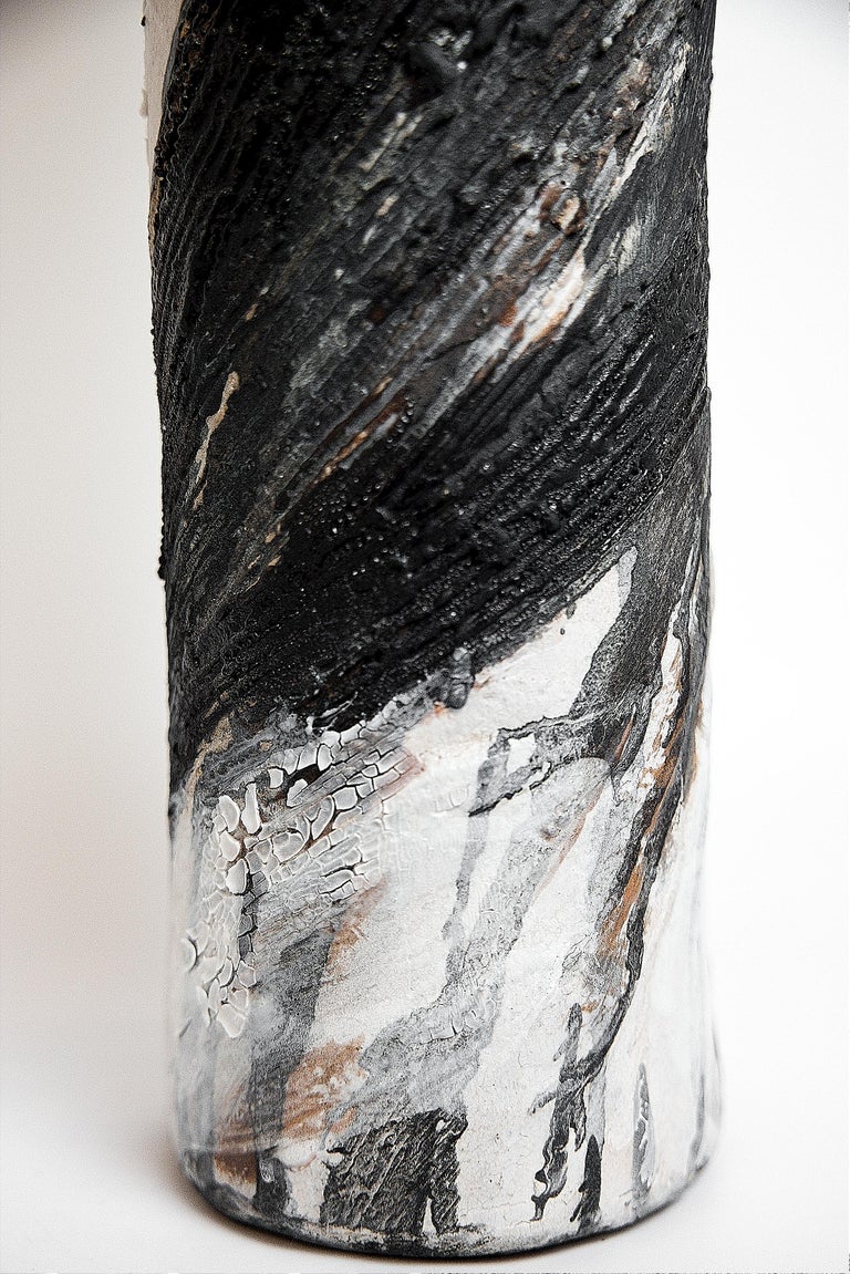 Tall Cylinder Stoneware Ceramic Handmade Vase For Sale at 1stDibs