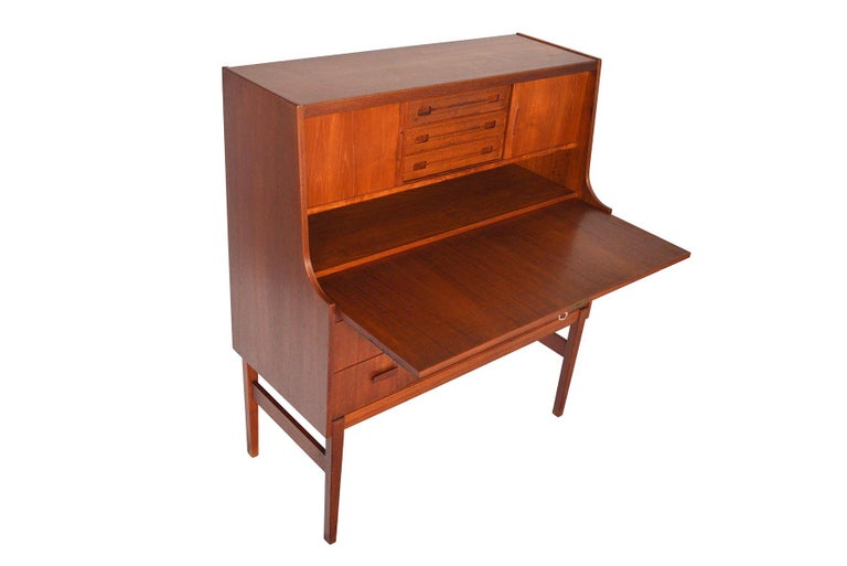 Tall Danish Modern Drop Front Secretary Desk in Teak For Sale at 1stDibs