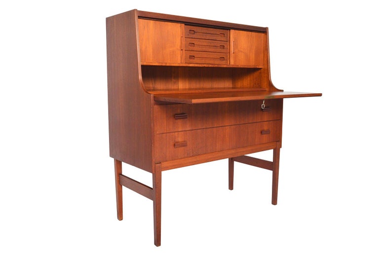 Tall Danish Modern Drop Front Secretary Desk in Teak For Sale at 1stDibs