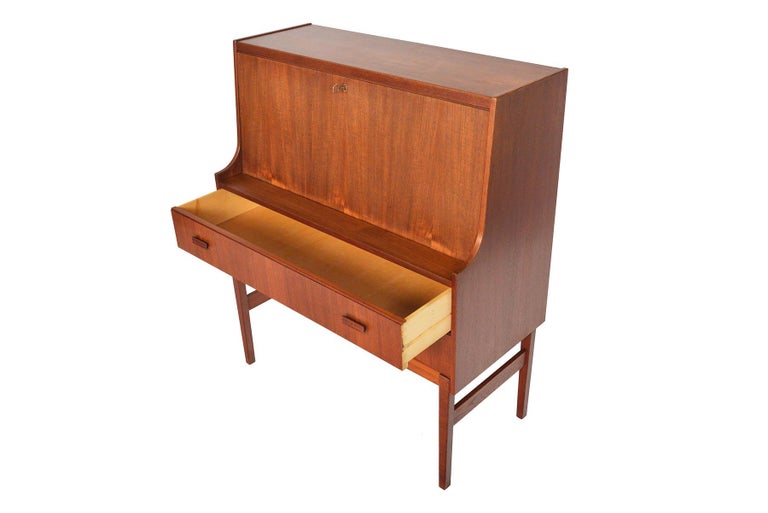 Tall Danish Modern Drop Front Secretary Desk in Teak For Sale at 1stDibs
