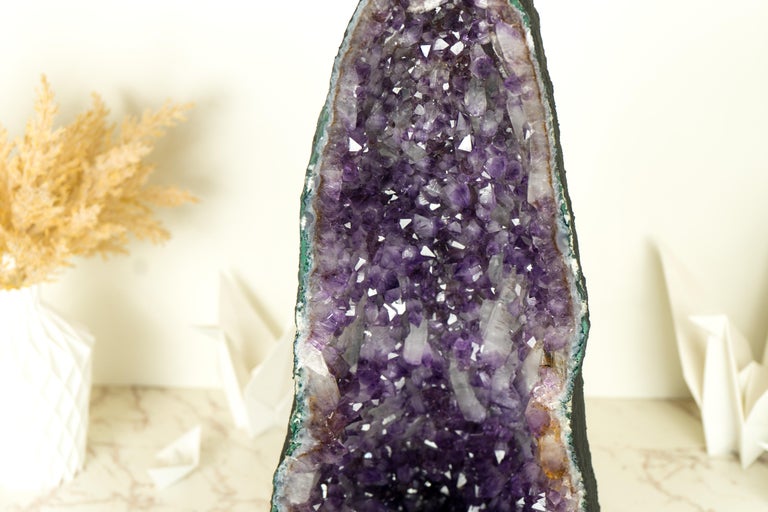Tall Deep Purple Amethyst Crystal Geode Cathedral, with Rare Druzy Formation For Sale at 1stDibs