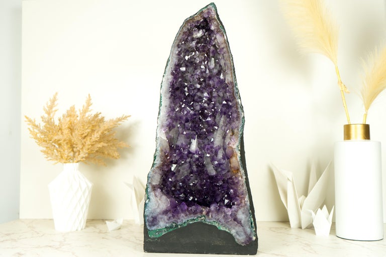 Tall Deep Purple Amethyst Crystal Geode Cathedral, with Rare Druzy Formation For Sale at 1stDibs
