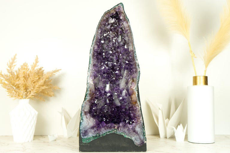 Tall Deep Purple Amethyst Crystal Geode Cathedral, with Rare Druzy Formation For Sale at 1stDibs