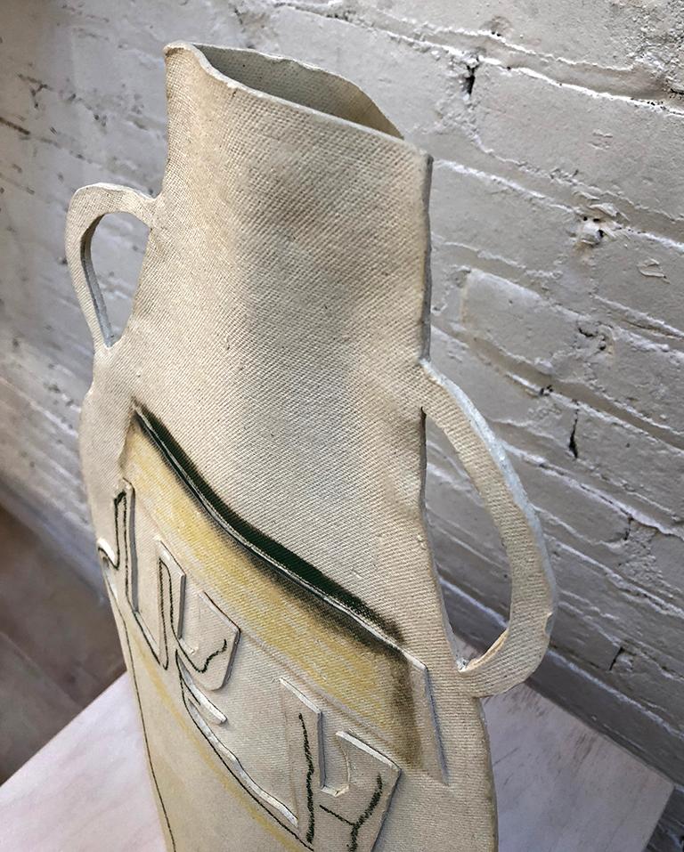 Tall Double-Handled Painted Porcelain Flat Vase by Alison Owen For Sale ...