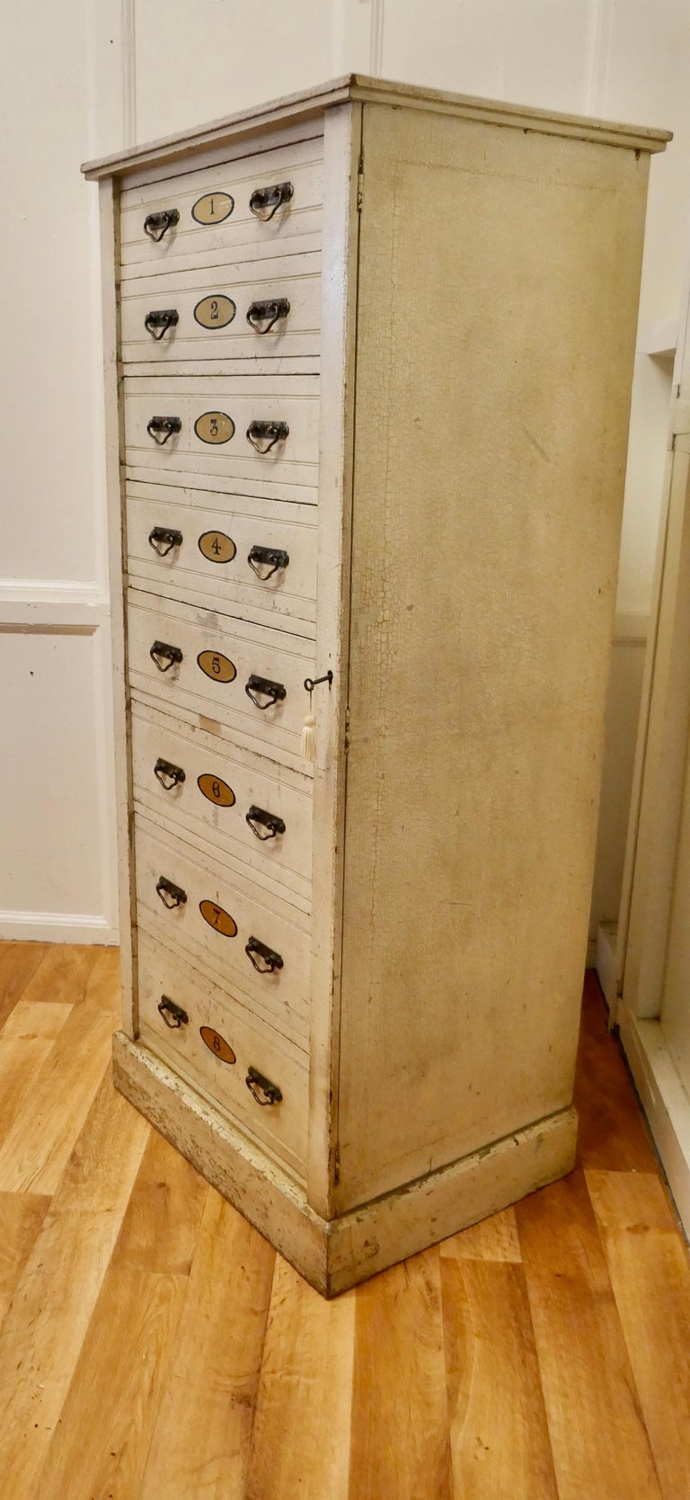 Tall Edwardian Painted Wellington Chest Filing Cabinet For Sale at 1stDibs