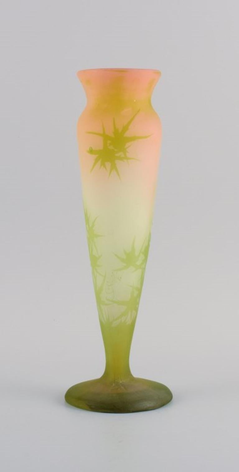 Tall Émile Gallé Vase in Frosted Art Glass Decorated with Green ...