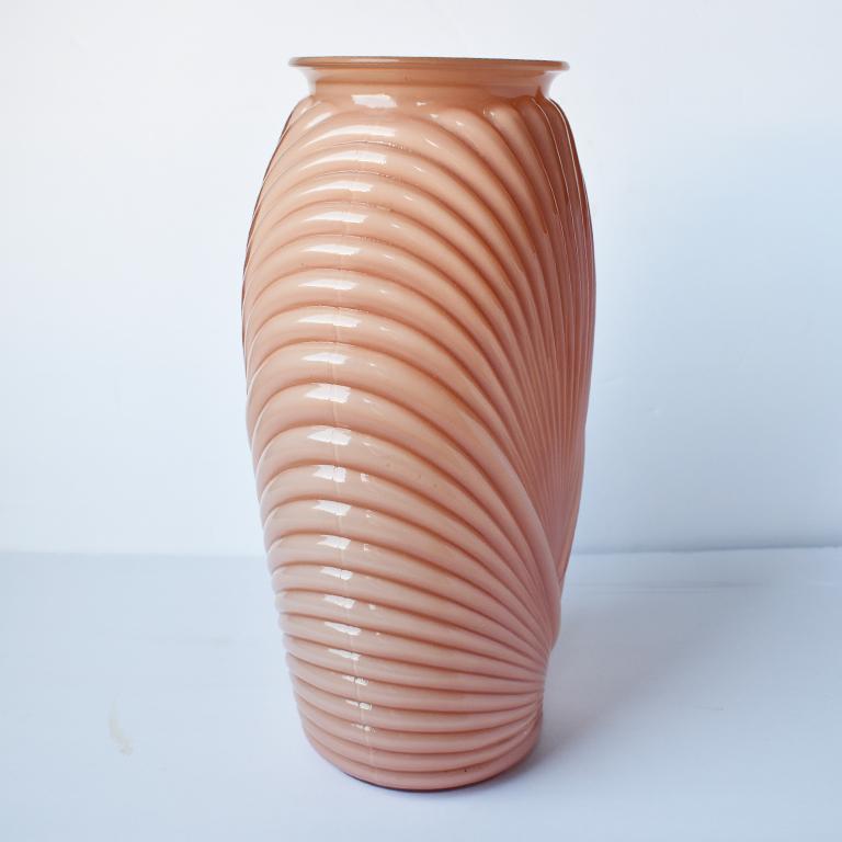 Tall Faceted Geometric Pink Art Deco Draped Glass Vase, 1980s For Sale ...