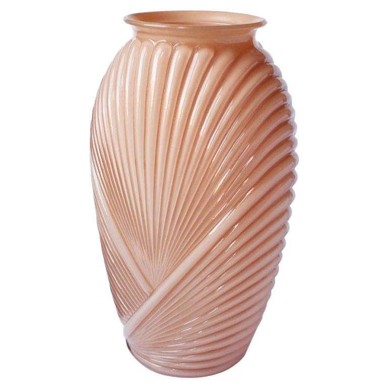 Tall Faceted Geometric Pink Art Deco Draped Glass Vase, 1980s For Sale ...