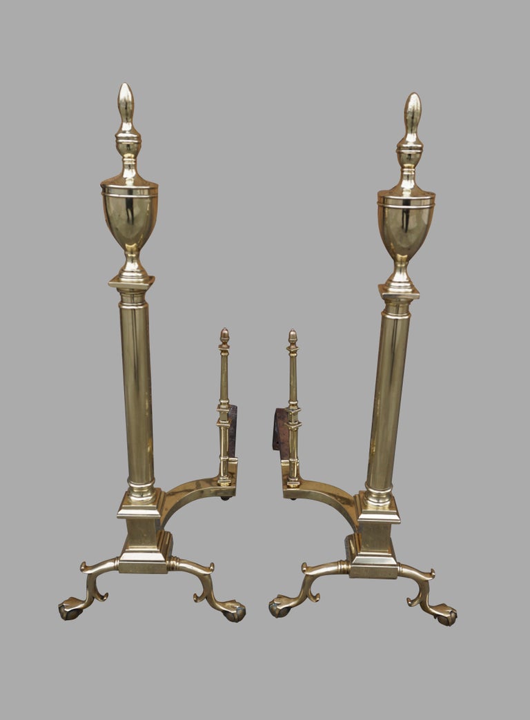 Impressive Large Scale Federal Style Brass Andirons with Ball and Claw ...