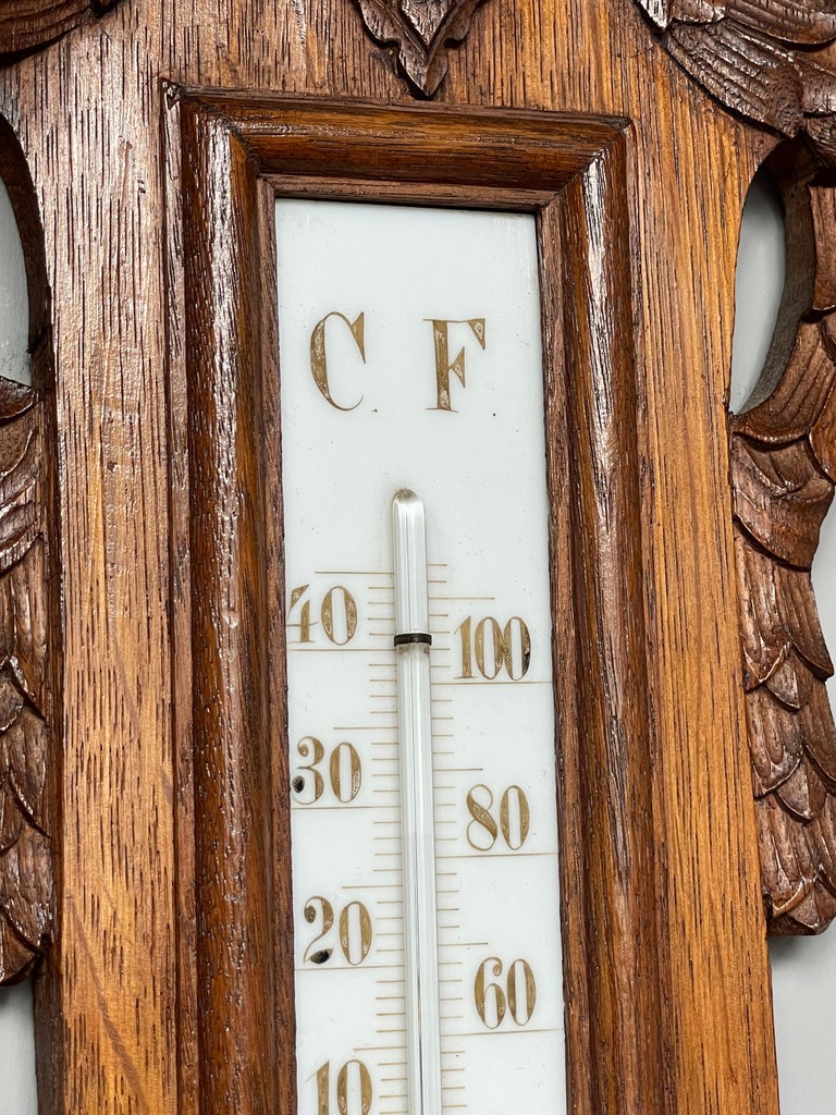 Tall Finely Hand Carved Oak and Porcelain Antique Wall Barometer Made ...