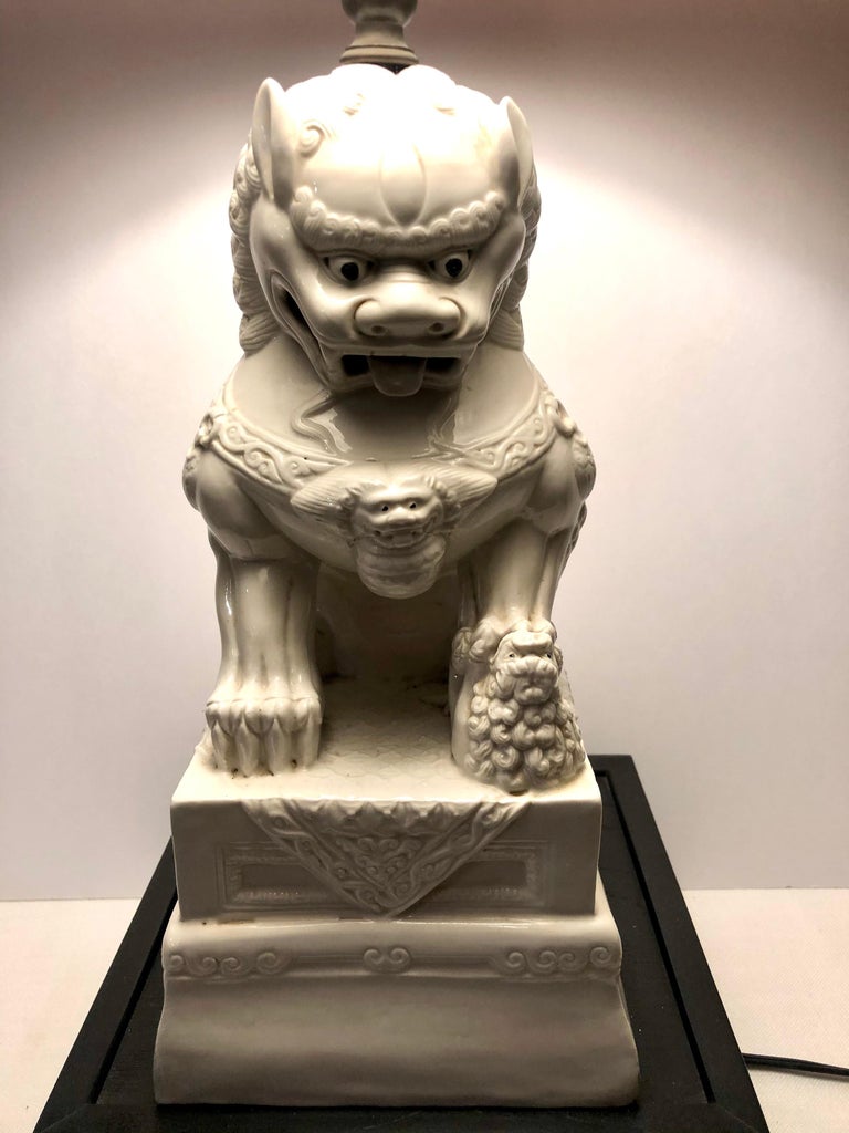 Tall Foo Dog White Lamp with Red Lamp Shade at 1stDibs | foo dog lamp ...