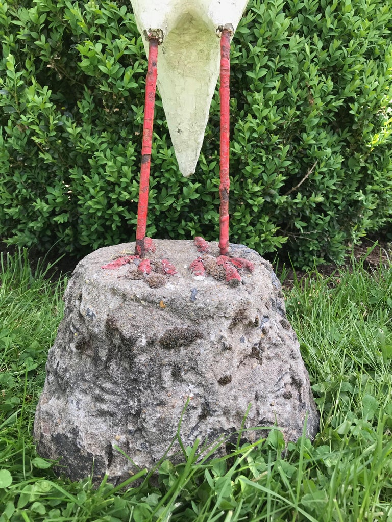 Tall French Cast Stone White Heron Statue with Iron Legs For Sale at ...