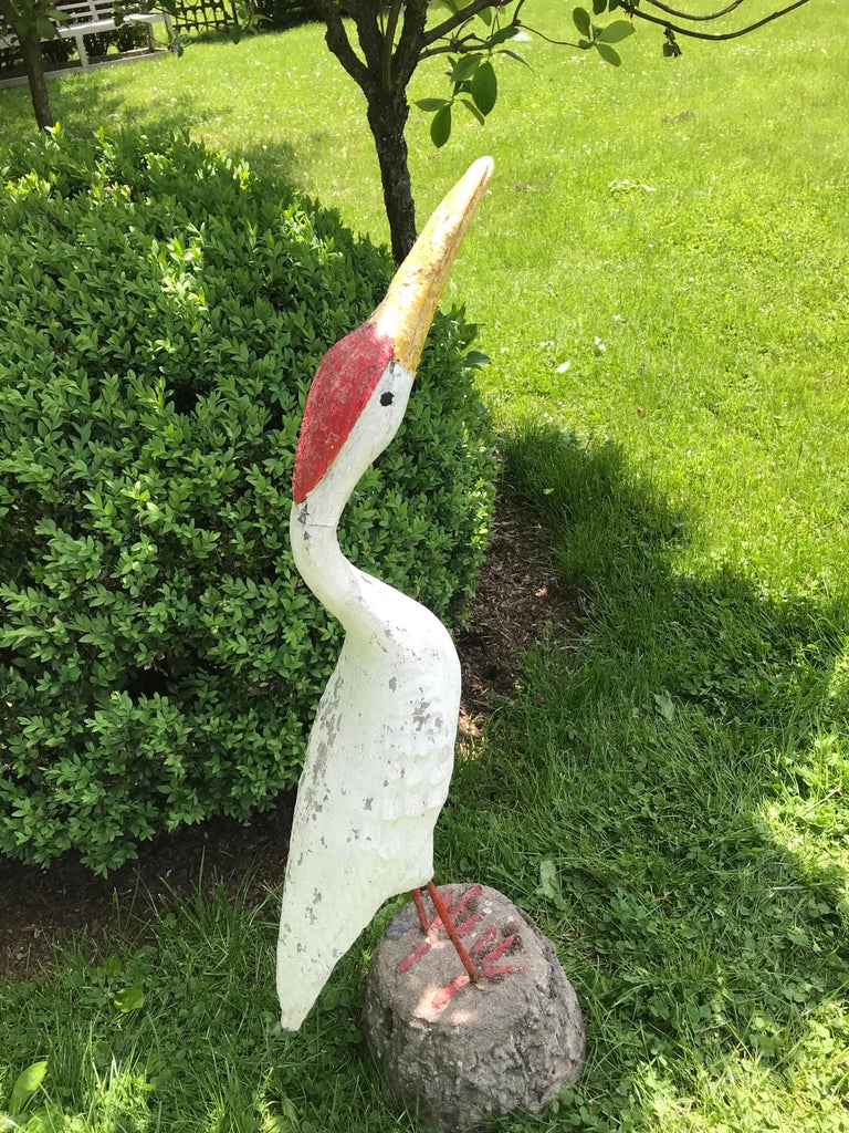 Tall French Cast Stone White Heron Statue with Iron Legs For Sale at ...