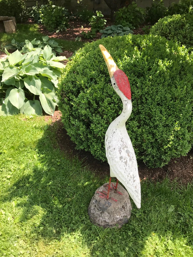 Tall French Cast Stone White Heron Statue with Iron Legs For Sale at ...