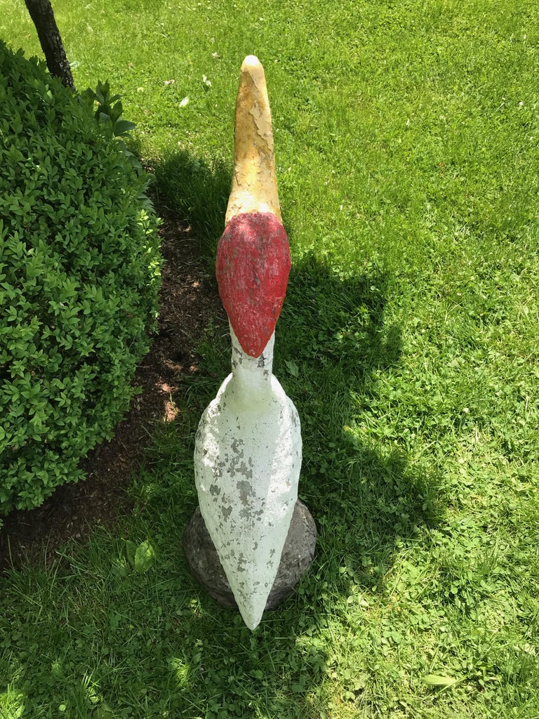 Tall French Cast Stone White Heron Statue with Iron Legs For Sale at ...
