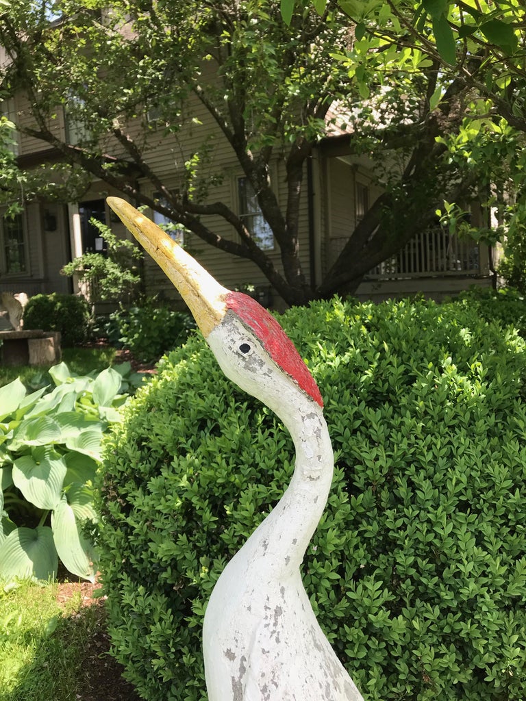 Tall French Cast Stone White Heron Statue with Iron Legs For Sale at ...
