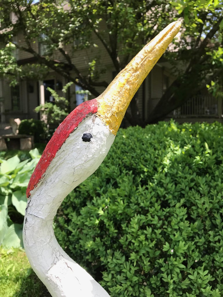 Tall French Cast Stone White Heron Statue with Iron Legs For Sale at ...