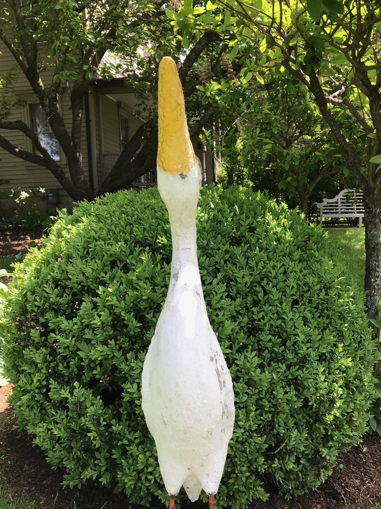 Tall French Cast Stone White Heron Statue with Iron Legs For Sale at ...