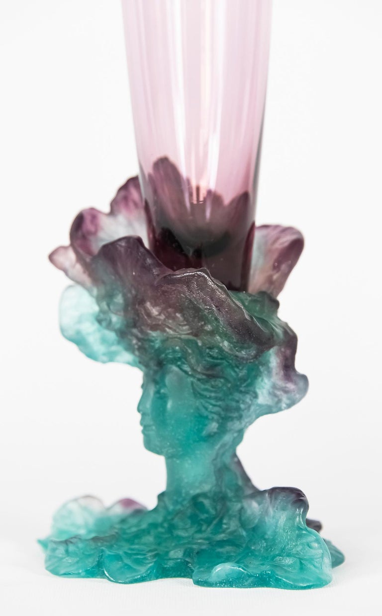 Tall French Daum Bacchus Green Amethyst Vase Pâté de Verre For Sale at ...