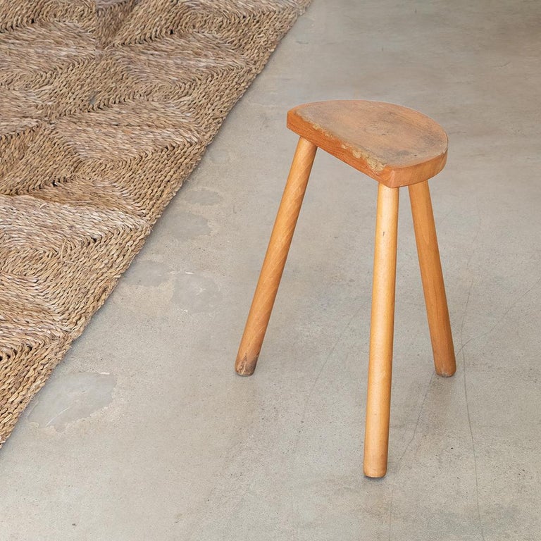 Tall French Light Oak Tripod Stool For Sale at 1stDibs