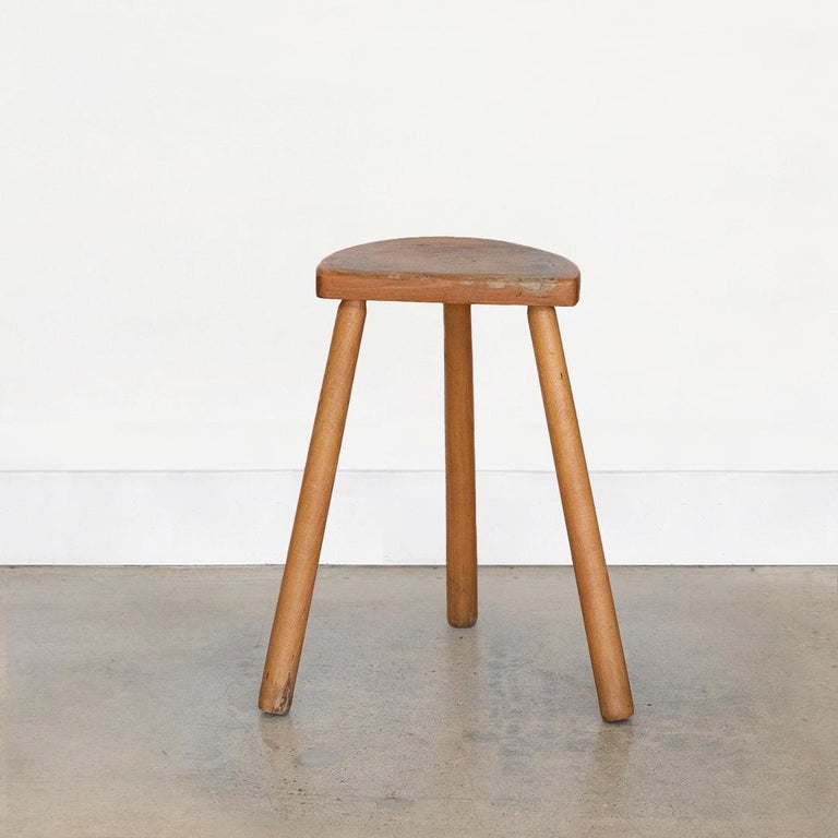 Tall French Light Oak Tripod Stool For Sale at 1stDibs