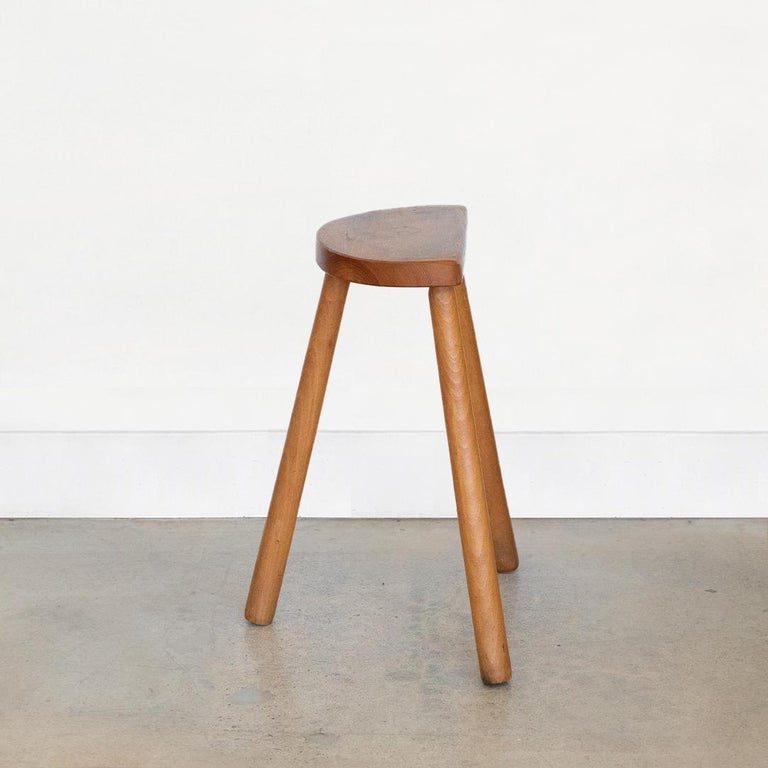 Tall French Light Oak Tripod Stool For Sale at 1stDibs