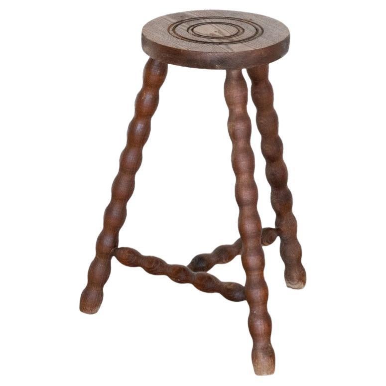 French Oak Wood Tripod Stool at 1stDibs