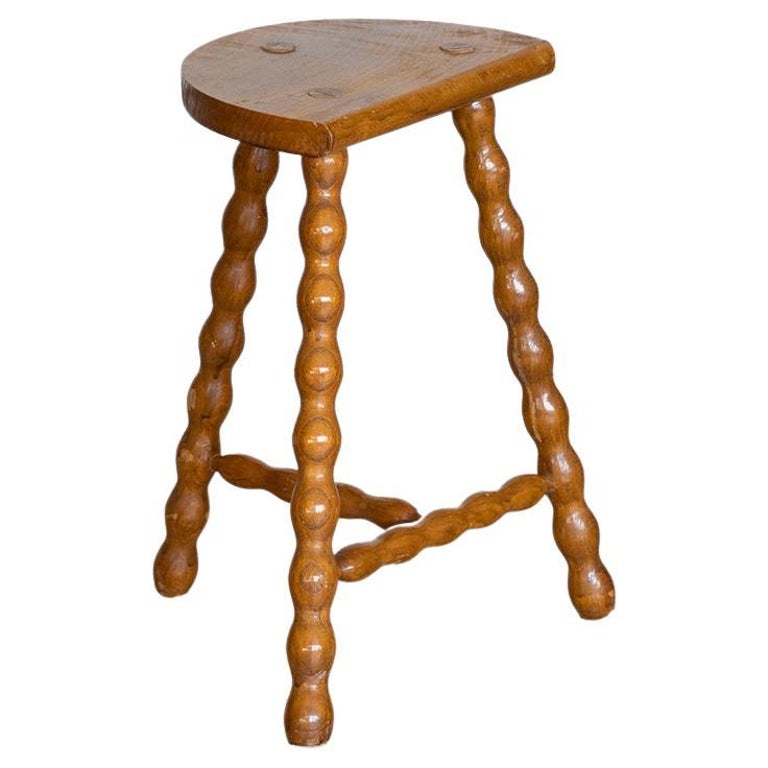Tall French Wood Tripod Stool, Semi Circle For Sale at 1stDibs