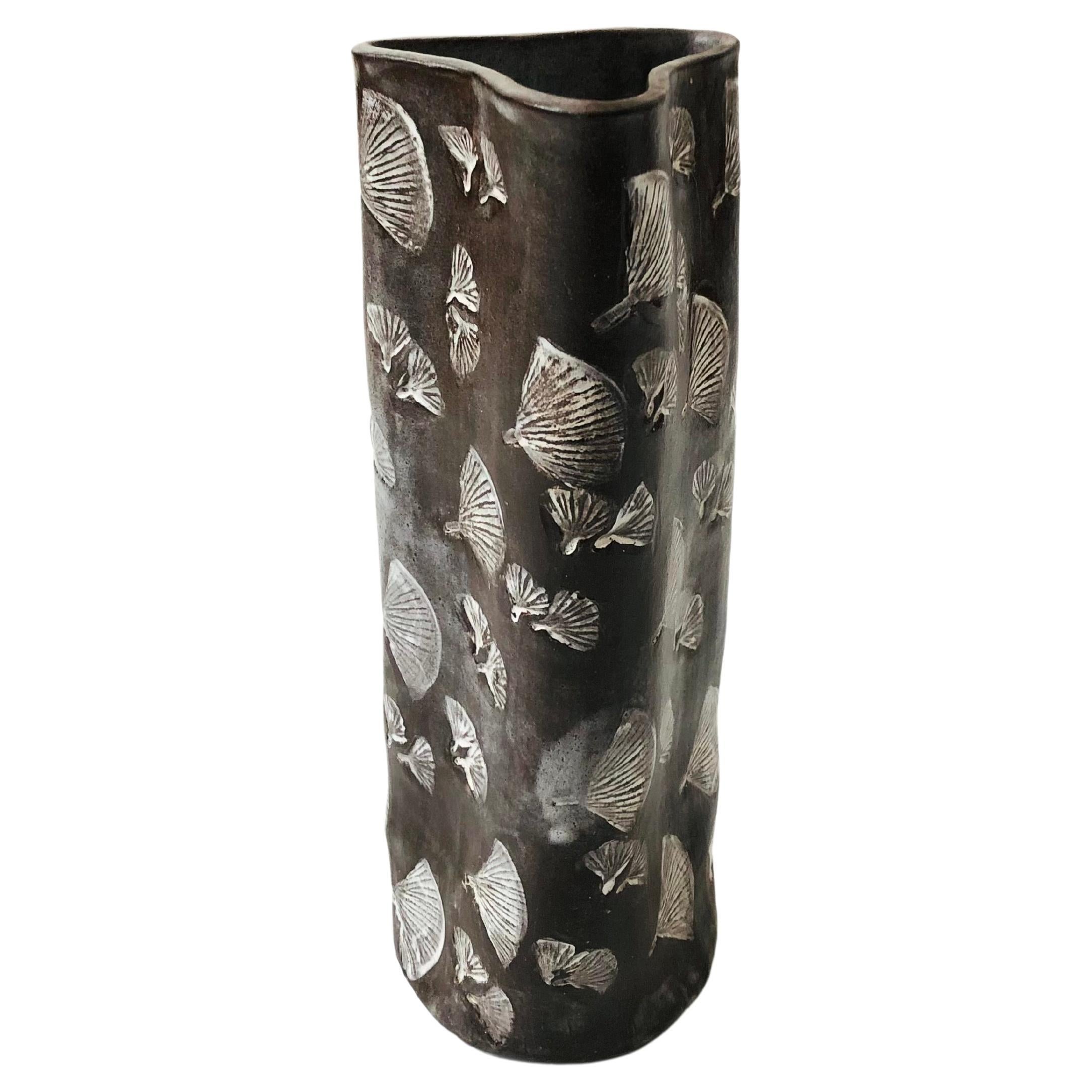 Tall Ginkgo Leaf Studio Pottery Vase For Sale at 1stDibs