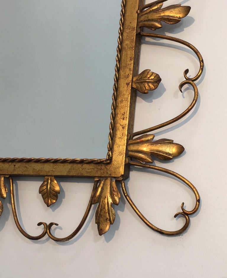 Tall Gold Gilt Wrought Iron Rounded Mirror with Leaves Decor at 1stDibs