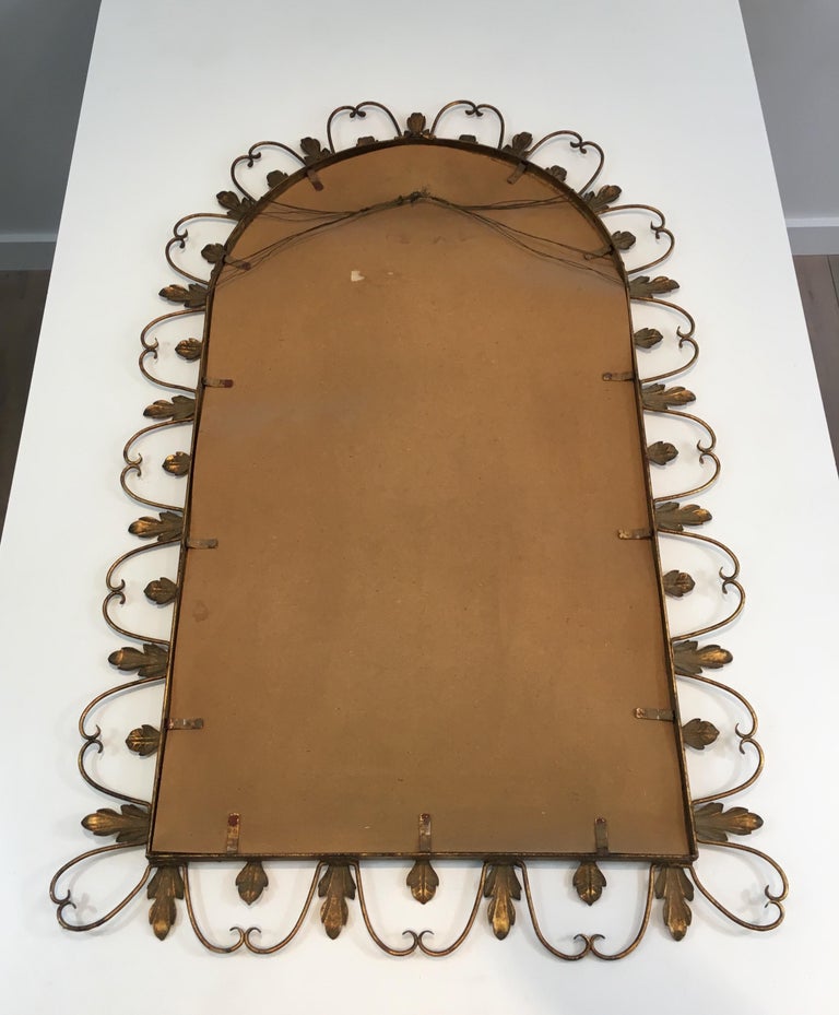 Tall Gold Gilt Wrought Iron Rounded Mirror with Leaves Decor at 1stDibs
