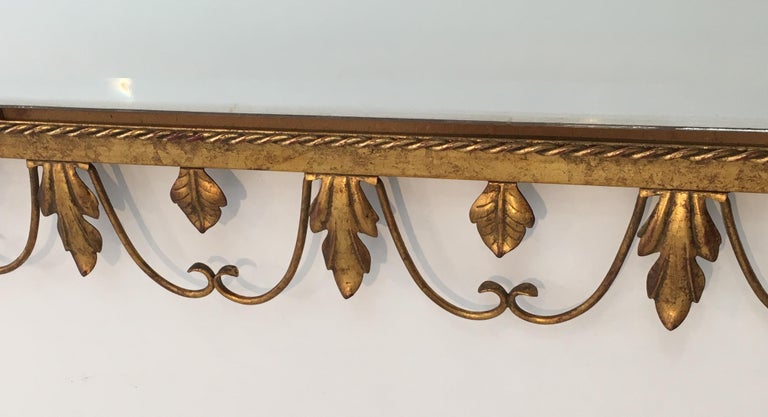 Tall Gold Gilt Wrought Iron Rounded Mirror with Leaves Decor at 1stDibs