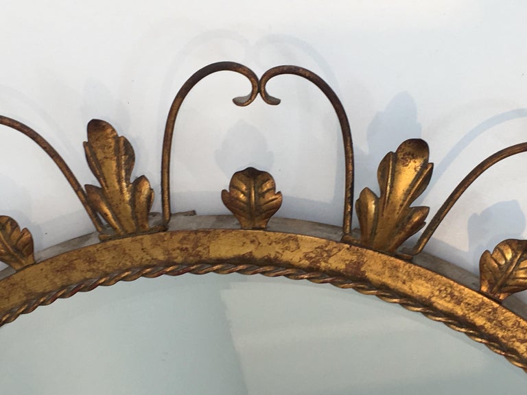 Tall Gold Gilt Wrought Iron Rounded Mirror with Leaves Decor at 1stDibs
