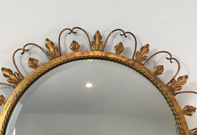 Tall Gold Gilt Wrought Iron Rounded Mirror with Leaves Decor at 1stDibs