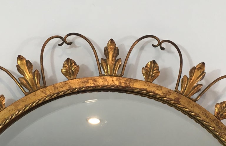 Tall Gold Gilt Wrought Iron Rounded Mirror with Leaves Decor at 1stDibs