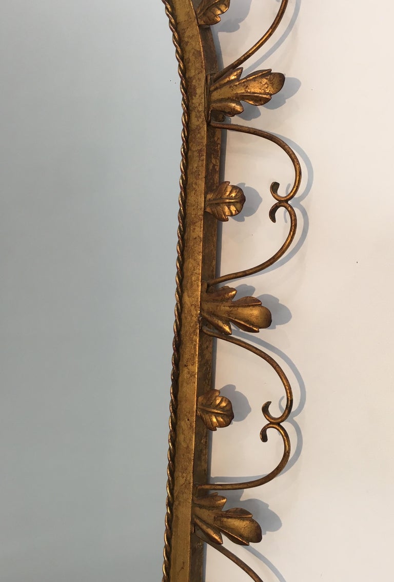 Tall Gold Gilt Wrought Iron Rounded Mirror with Leaves Decor at 1stDibs