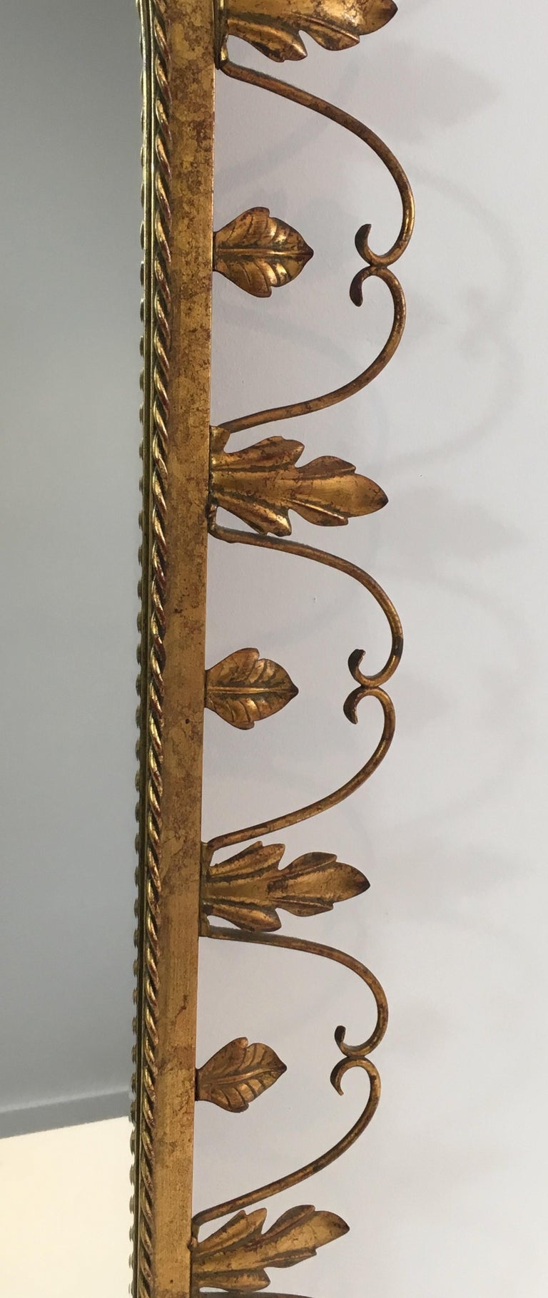 Tall Gold Gilt Wrought Iron Rounded Mirror with Leaves Decor at 1stDibs
